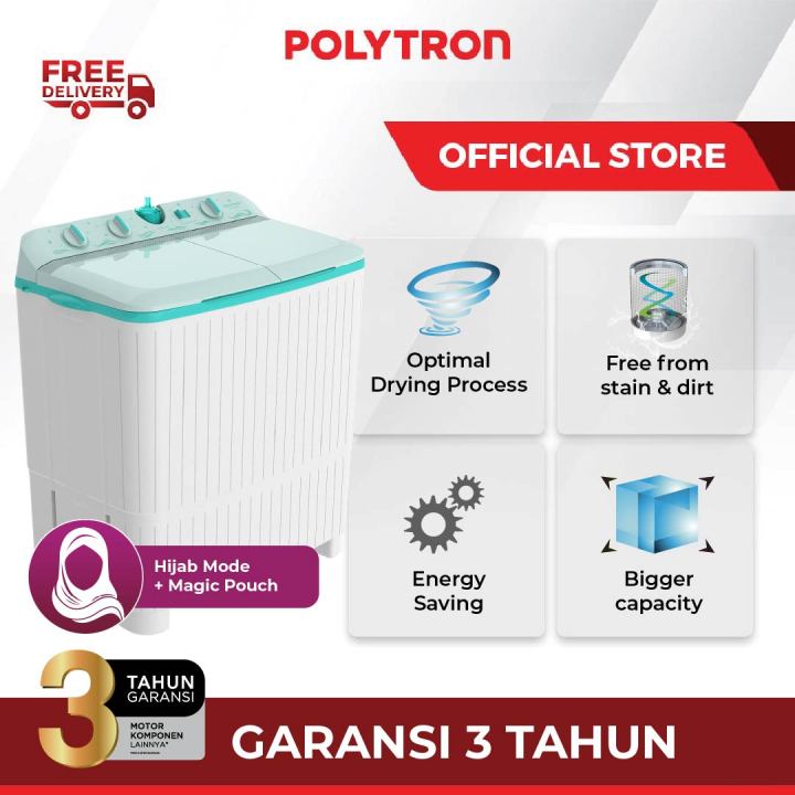 POLYTRON Mesin Cuci 2 Tabung Samba Primadona Giant Series Hijab 8 KG ...