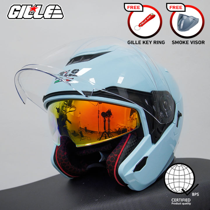 GILLE 893 VISAGE PLAIN Men's Half Face Dual Visor Helmet Gold Iridium ...