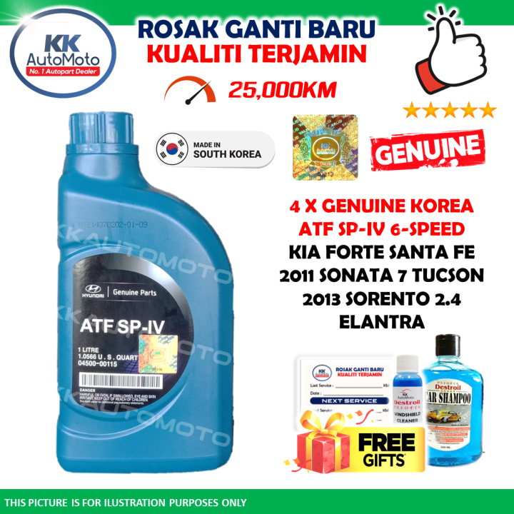 4 Botol 1L Genuine ATF SP-IV SPIV SP4 Hyundai Kia Forte Santa Fe Sonata ...