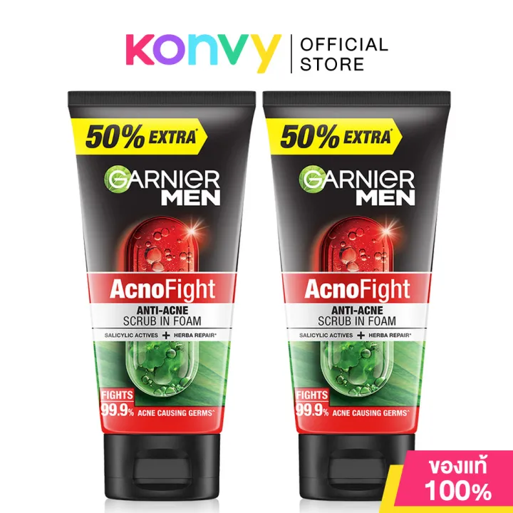 Garnier Men Acnofight Anti-Acne Scrub in Foam [150ml x 2pcs] | Lazada.co.th