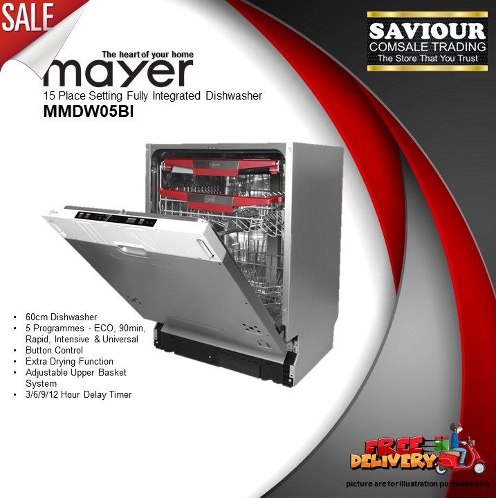 MAYER MMDW05BI 15 Place Setting Fully Integrated Dishwasher - FREE ...