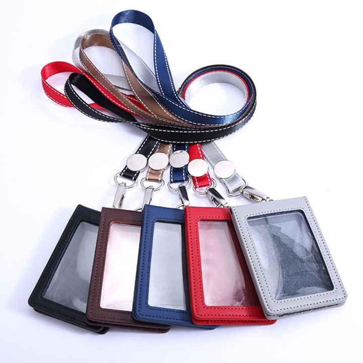 Genuine Leather Folding Type ID Tag Bus Pass Card Cover Case Staff Work ...