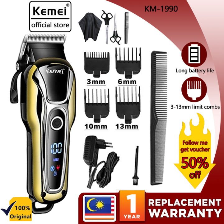 Kemei Electric Hair Wireless Clipper 2 Speed LCD Display Hair trimmer ...