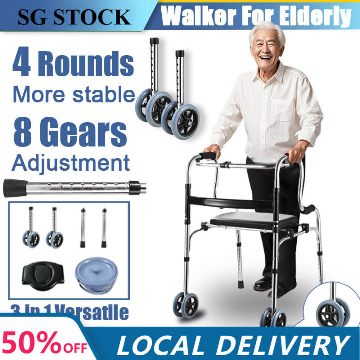 2 Wheels Folding Walking Aid With Wheels Walker For Elderly Stainless ...