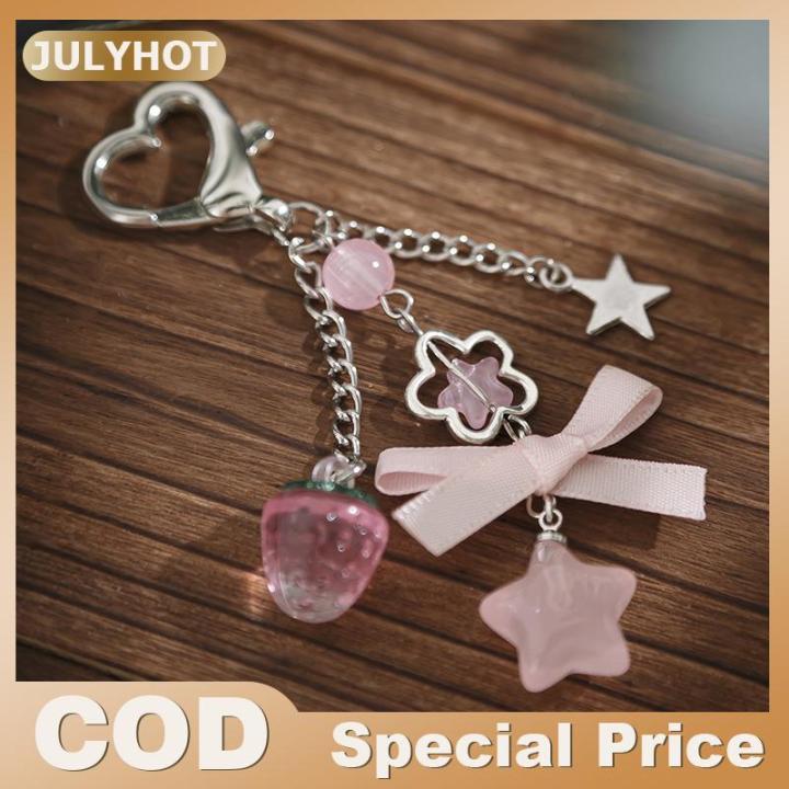 JULYHOT Cute Cartoon Strawberry Bow Star Keychain Pendant Fashion Phone ...