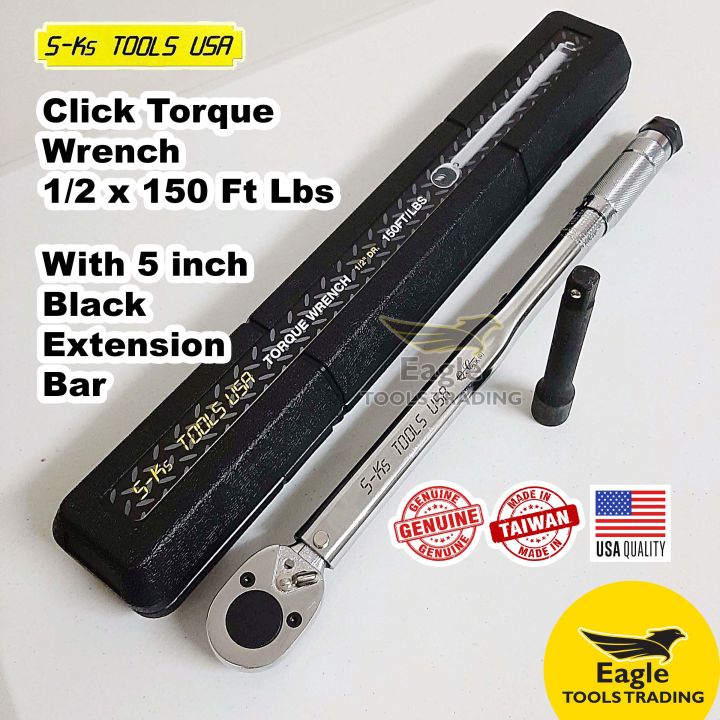 S-Ks Tools USA Click Torque Wrench Heavy Duty 1/2 Drive x 20-150 Ft-Lbs ...