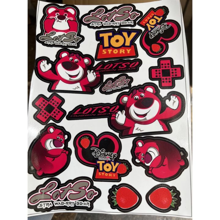 Tem dán xe gấᴜ dâu lotso màu hồng đỏ dán mọi bề mặt như xe máy , xe đạp ...