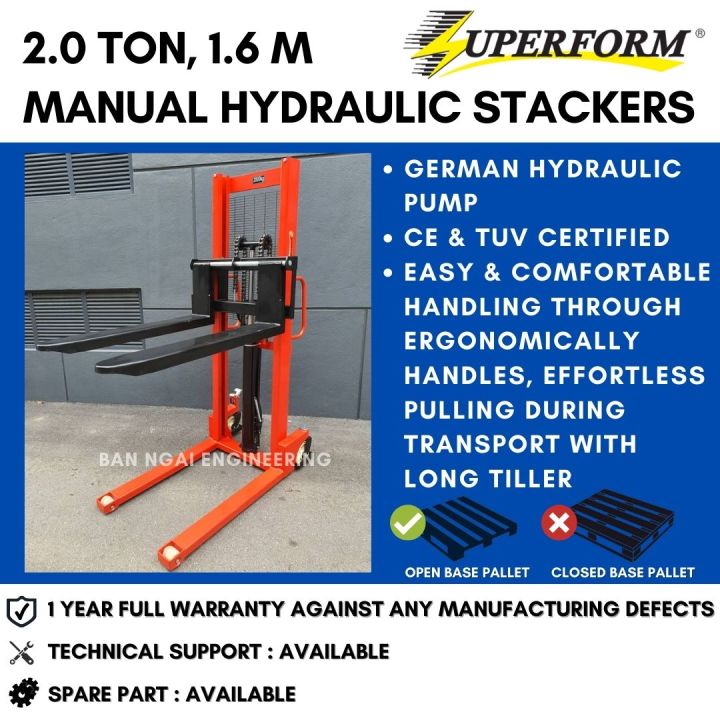 SUPERFORM 2 Ton, 1.6m Stacker Heavy Duty Premium Manual Hand Hydraulic ...