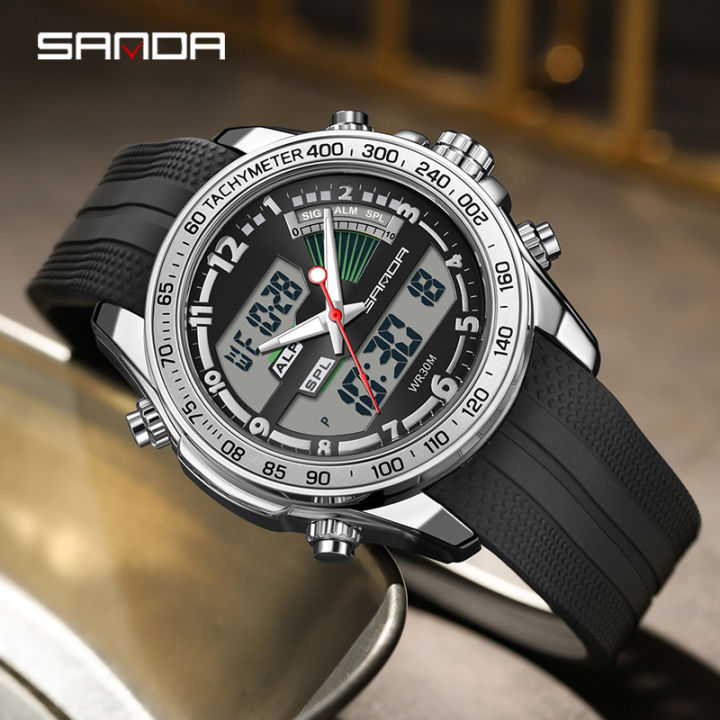 Sanda Multi functional Rubber strap Trendy Alarm Clock Waterproof Youth ...