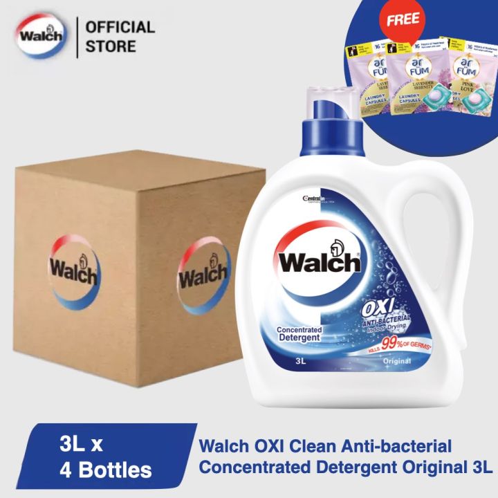 [Carton Deal] WALCH OXI Clean Anti-bacterial Concentrated Detergent Original 3L (4 Bottles) | Lazada