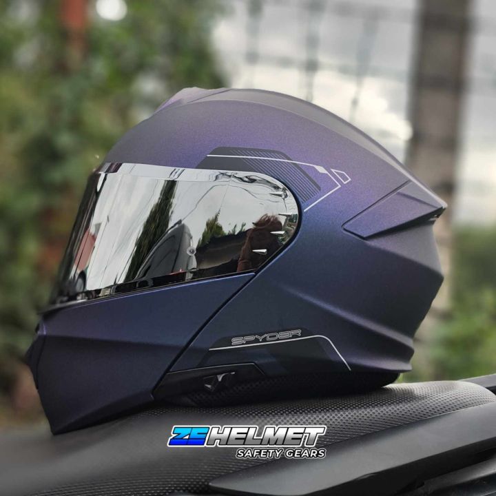 SPYDER FORCE v2 Plain (Matte Chameleon Blue) MODULAR - DUAL VISOR (with ...