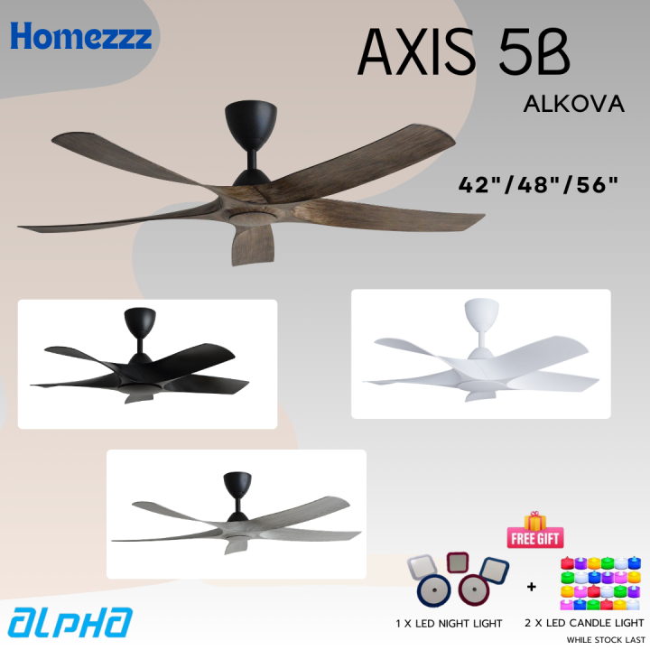 ALPHA Alkova - AXIS 42 Inch 48 Inch 56 Inch DC Motor Ceiling Fan with 5 ...