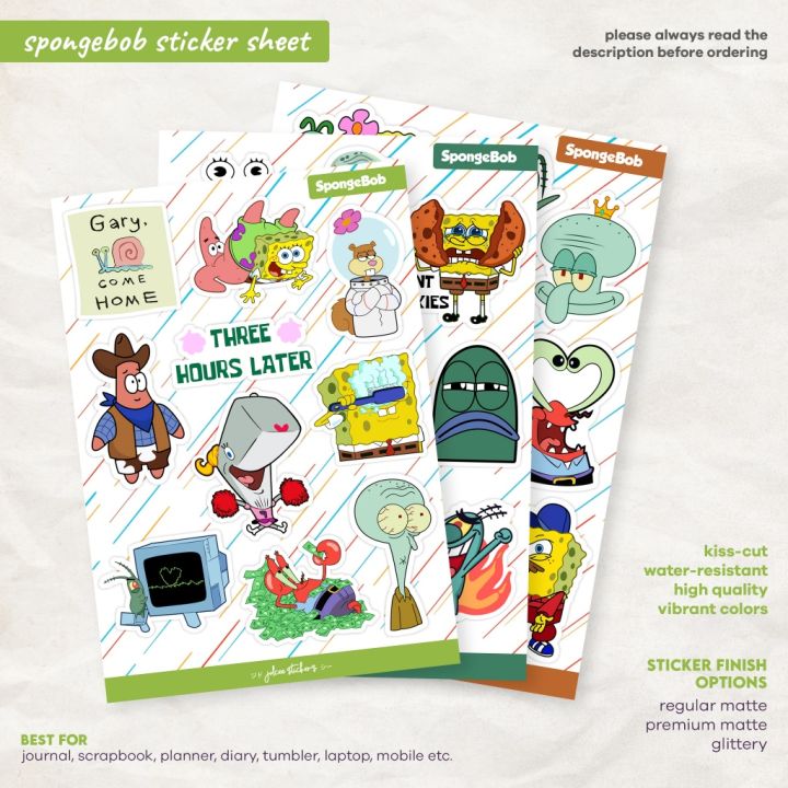 STICKER SHEET Spongebob | Patrick | Squidward | Sandy | Mr Krabs | Gary ...