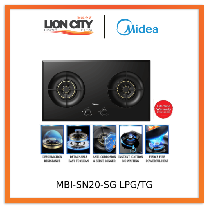 Midea MBI-SN20 TG/LPG 2-burner Tempered Glass Gas Hob PUB GAS / LPG GAS | Lazada Singapore