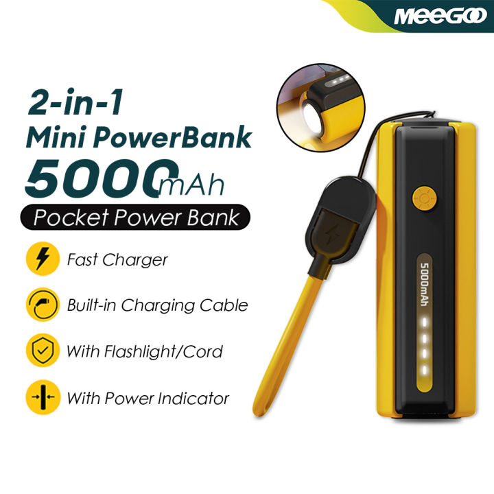 MeeGoo 5000mah Mini Powerbank Built In Cable Fast Charge Pocket ...