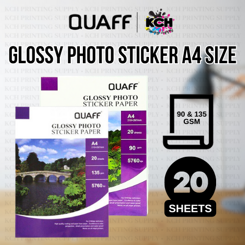 Quaff A4 Size Glossy Photo Sticker Paper 90gsm/135gsm (20sheets) and ...