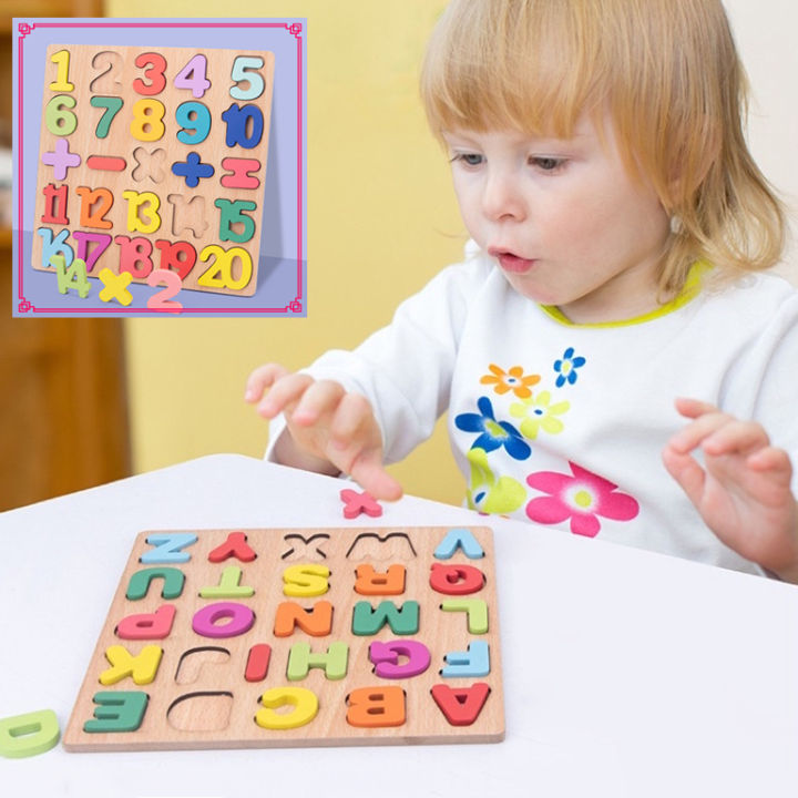3D Wooden Digital Learning Board Puzzle Kids Learning Number Alphabet ...
