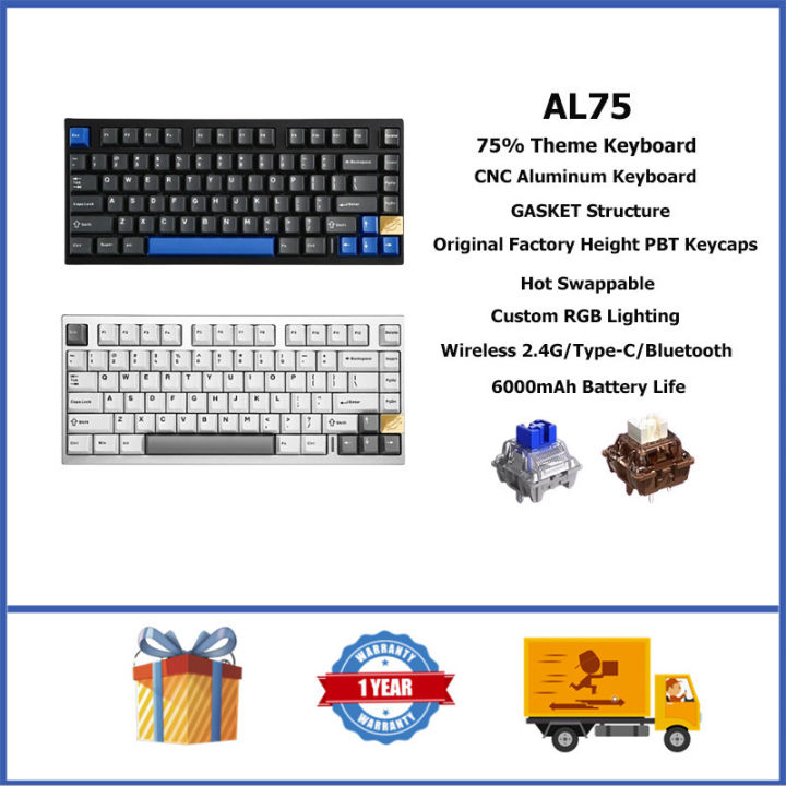 YUNZII AL75 Wireless Mechanical Keyboard 75% GASKET RGB Aluminum Hot ...