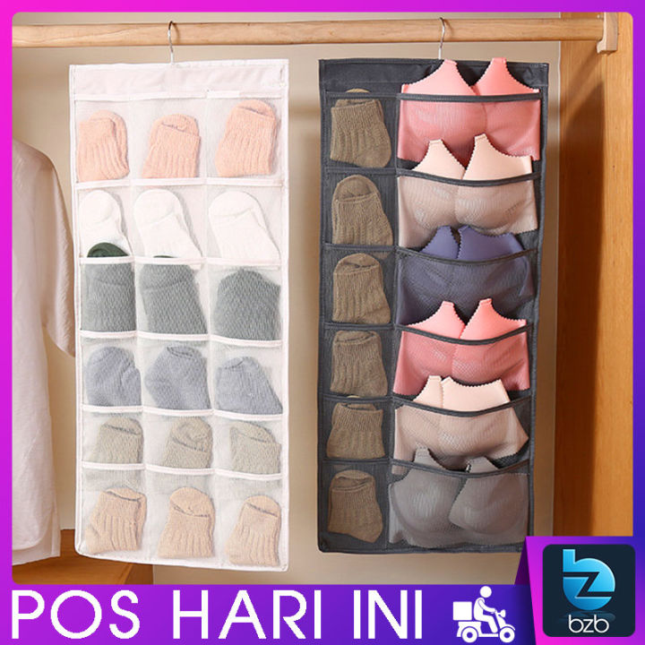 Dual Sided Closet Hanging Organizer Mesh Pockets Shelf Wardrobe Storage ...
