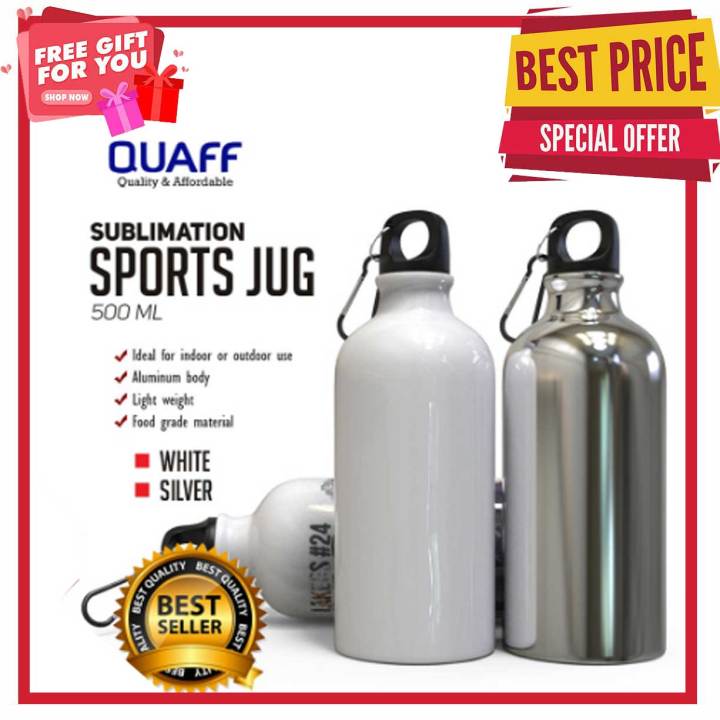 QUAFF Sublimation Printable Sports Jug 500ml Silver/White Water Bottle ...