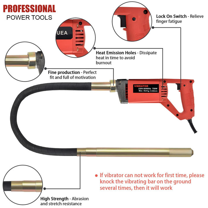 750W Concrete Vibrators Electric Cement Soil Mixer with Stick -Remove ...