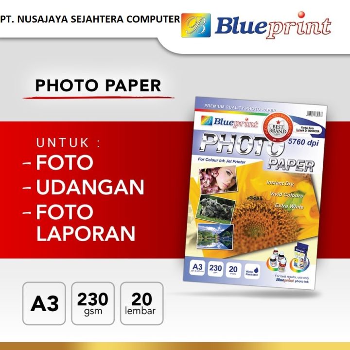 Kertas Foto / Kertas Glossy / Glossy Paper BLUEPRINT A3 230 gsm | Lazada Indonesia