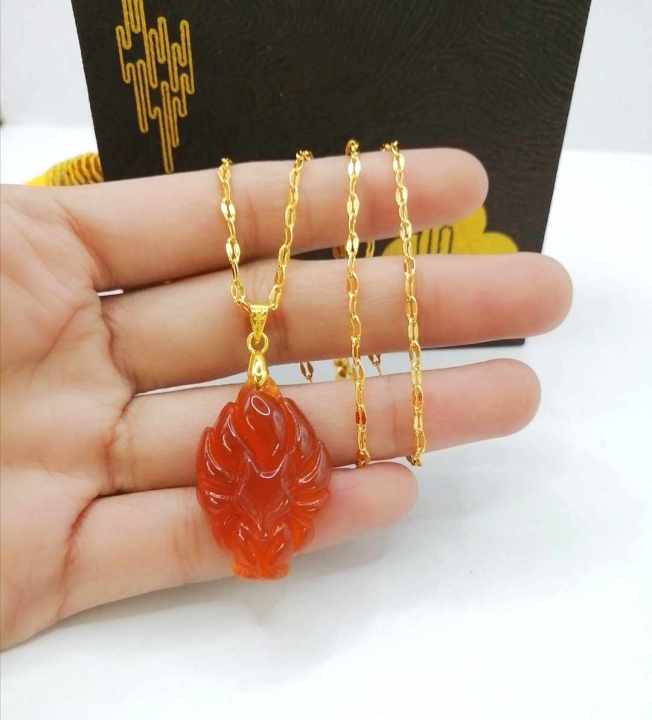 Nine Tailed Fox Pendant with Pure Real 24k Saudi Gold Box Chain Legit ...