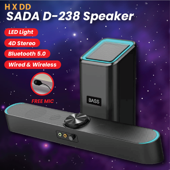 SADA D-238 Aux SoundBar Speaker Bass Subwoofer 4D Stereo Knob Dual ...
