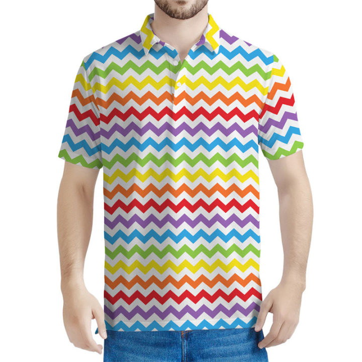 2025 New Adult Colorful Stripes Zigzag Pattern Polo Shirt Men Women Fashion 3D Printed Tees ...