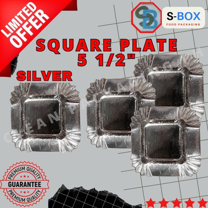 [40 PCS] SQUARE PAPER PLATE SMALL 5 1/2 SIZE BROWN SILVER ECO-FRIENDLY ...