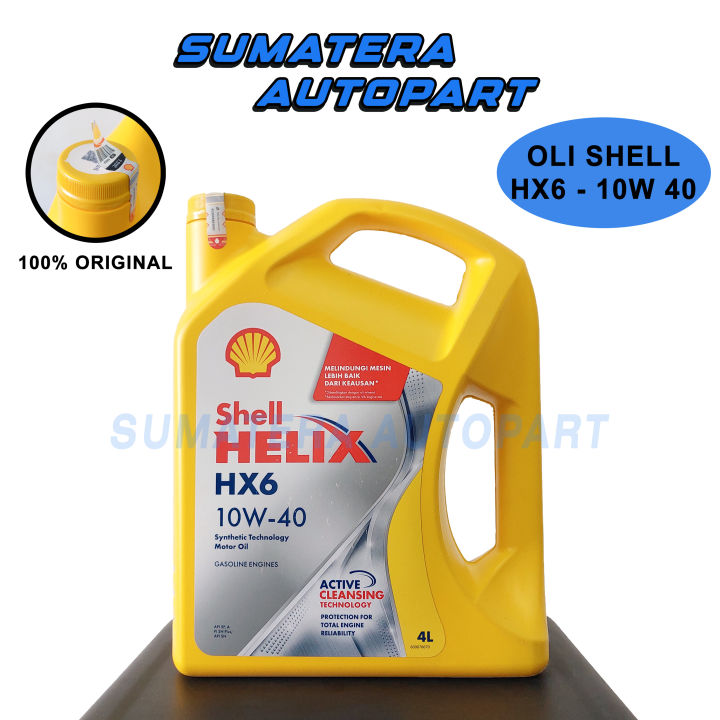 100% original oli shell helix HX6 plus 10W-40 4L per galon | Lazada ...