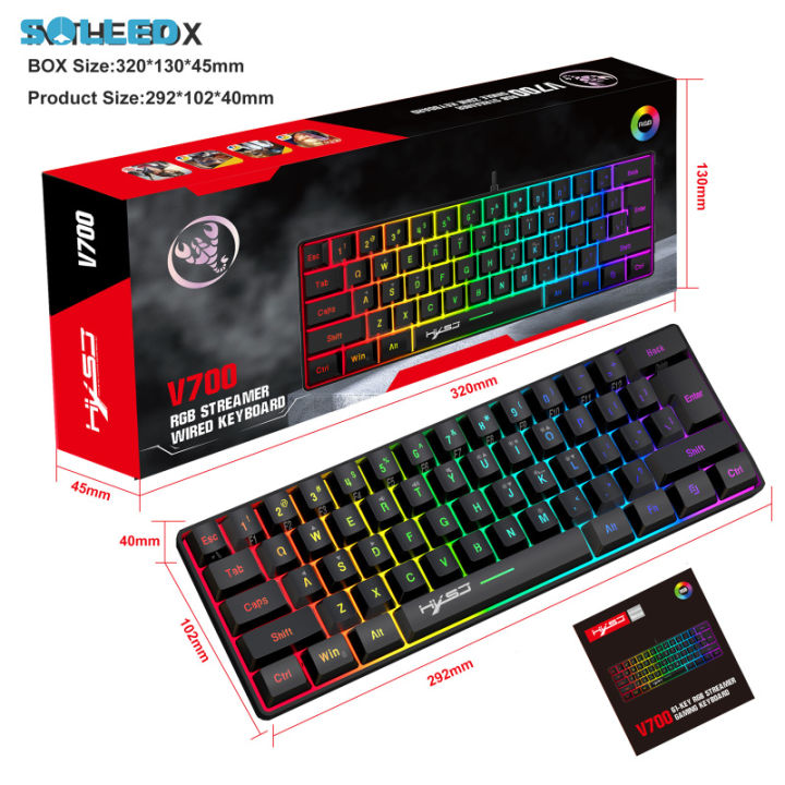 V700 Gaming Keyboard Colorful Backlight Mechanical 61 Keys Portable ...