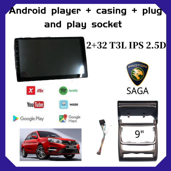 Proton Saga VVt 2019 / 2020 /2021 Android 10 Player 9 inch 2+32 T3L IPS 2.5D full HD screen with ...
