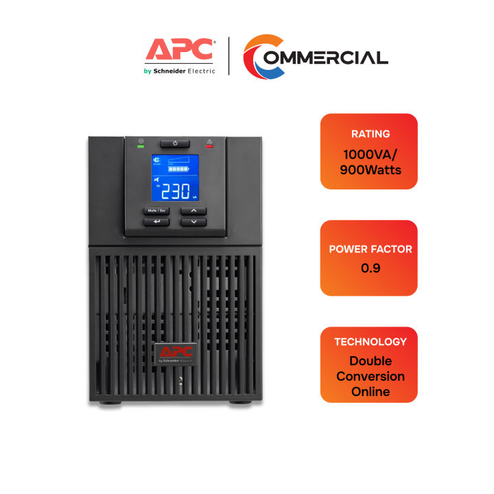 เครื่องสำรองไฟ APC Easy UPS On-Line, 1000VA/900W, Tower, 230V, 3x IEC C13 outlets, Intelligent ...