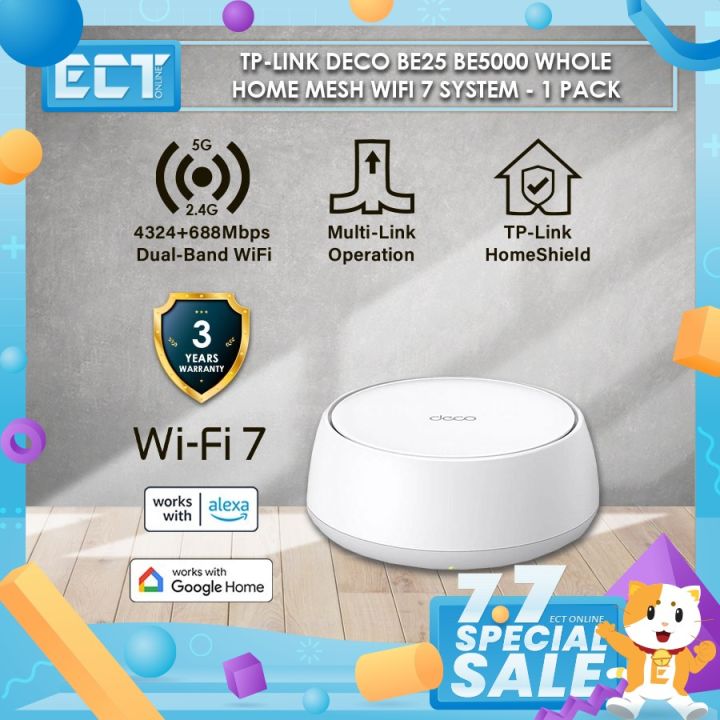 TP-Link Deco BE25 BE5000 Whole Home Mesh WiFi 7 System with Wireless and Wired Combined Backhaul ...