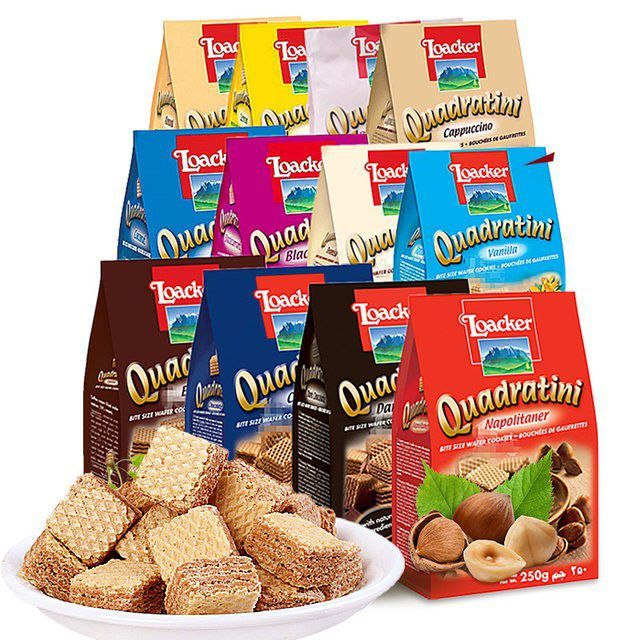 🔥HOT🔥 🍫 ล็อคเกอร์ เวเฟอร์ 250กรัม 🍫 Loacker Quadratini ขนมปังกรอบสอดไส้ ...