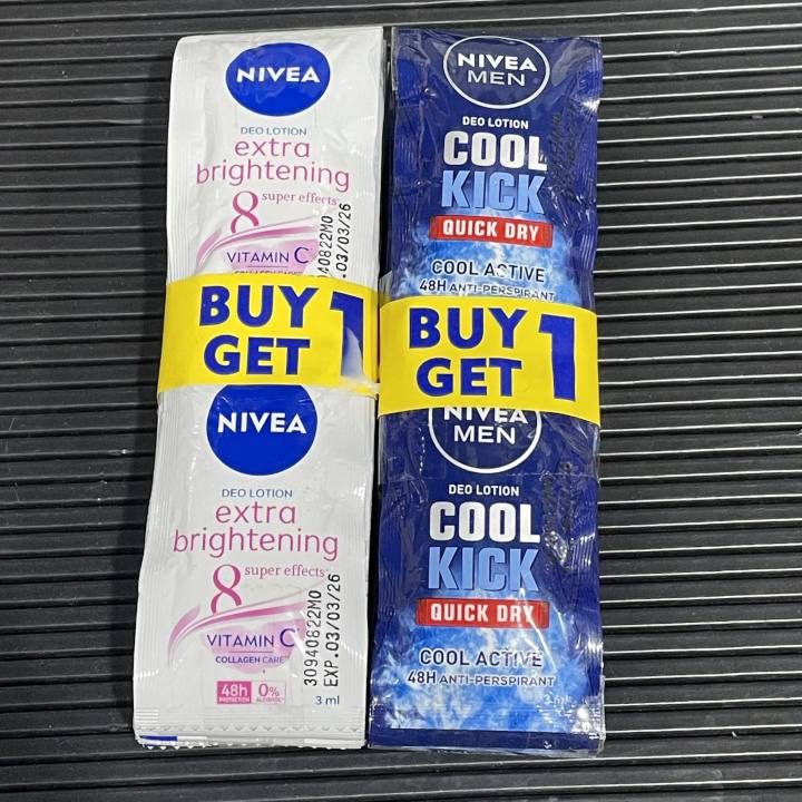 Nivea Men Cool Kick/Extra Brightening Deo Lotion 3ml x 24 Sachet ...