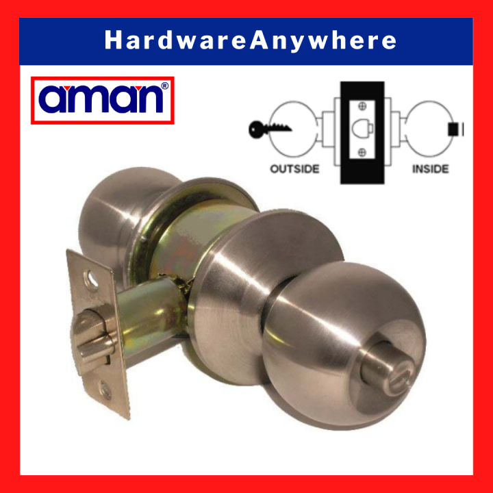 AMAN Entrance Cylindrical Door Knob Set 60mm / Round Door Knob Lock / Entrance Door Knob Lockset ...
