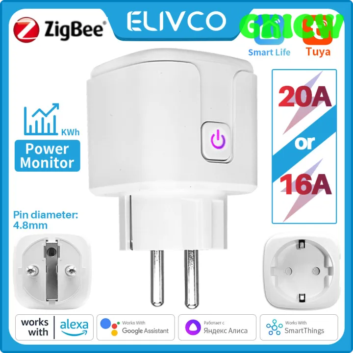 GKICW 16A/20A Tuya Zigbee Smart Plug EU Socket With Power Monitor Timing Voice Control Support ...