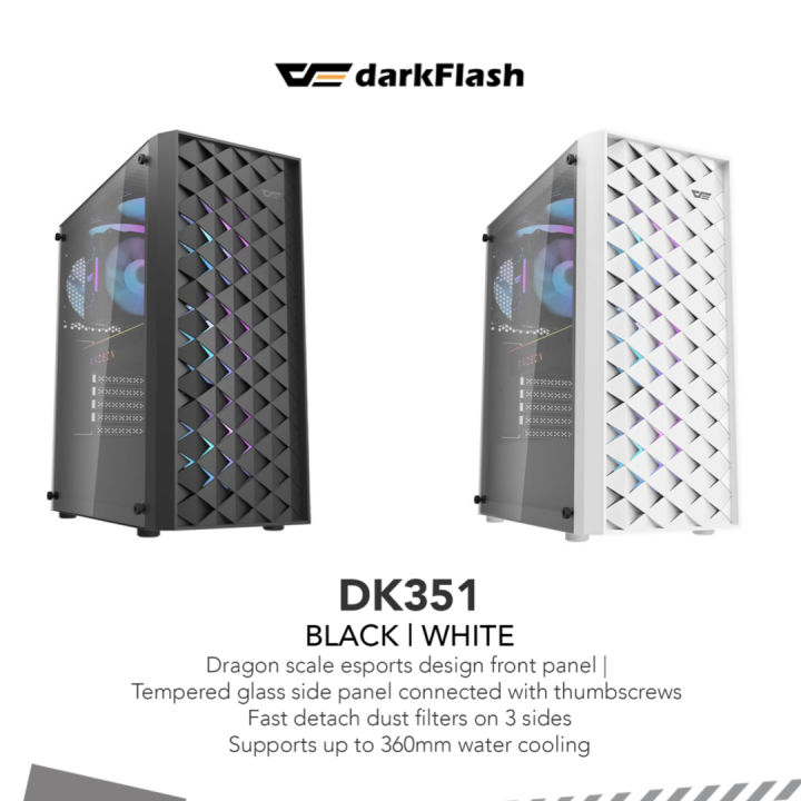 เคสคอมพิวเตอร์ (เคสเปล่า) DARKFLASH DK351 BLACK / WHITE E-ATX TEMPERED ...