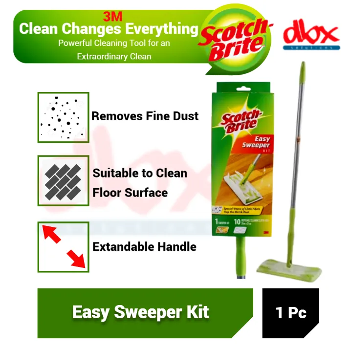 3M Scotch-Brite Easy Sweeper Flat Mop (1 Sweeper Kit + 5 Disposable Dry ...