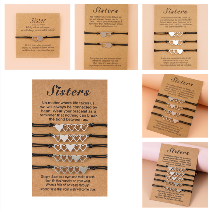 2/3/4/5 Pcs Sisters Card Bracelets Matching Heart Distance Bracelets ...