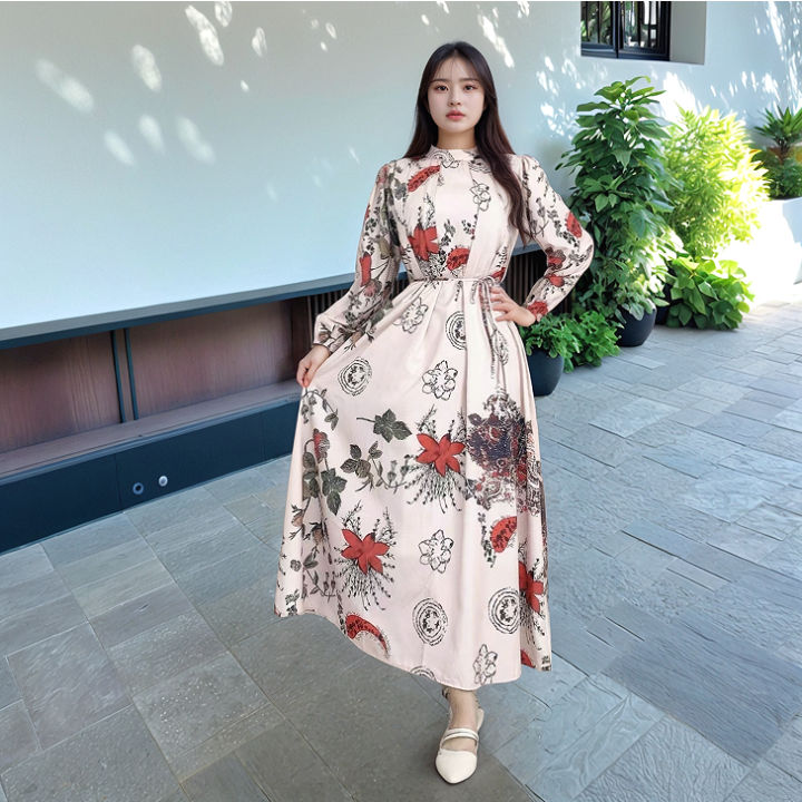 FAN Gaun Bunga Lengan Panjang Gaun Pesta Mewah yang Elegan | Lazada ...