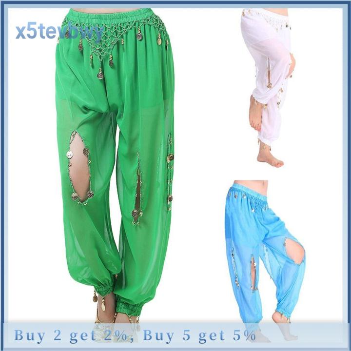 X5TEVBWY Phụ kiện múa bụng Voan Tỏa sáng Quần khiêu vũ Quần múa bụng ...