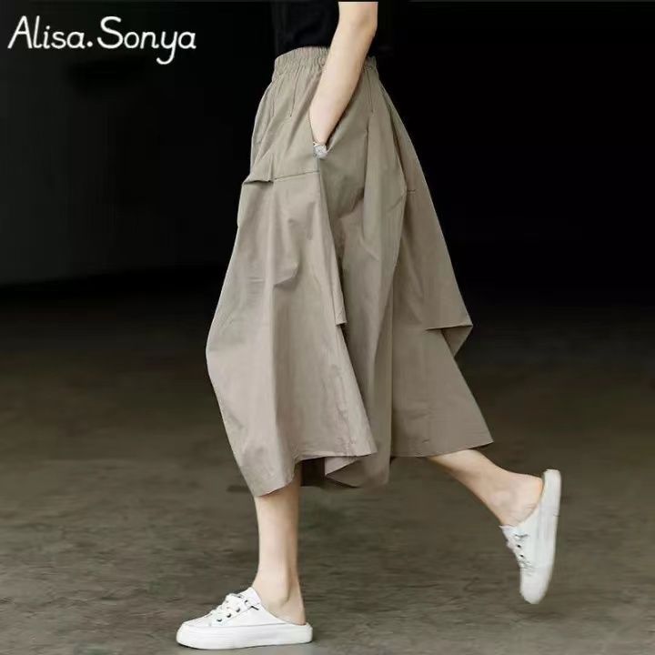 Alisa.Sonya Women‘s cotton Korean utility cargo dress High waist Type A ...