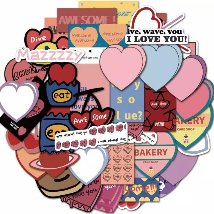 44Pcs stiker love cinta tema Stickers aesthetic for outdoor & indoor ...