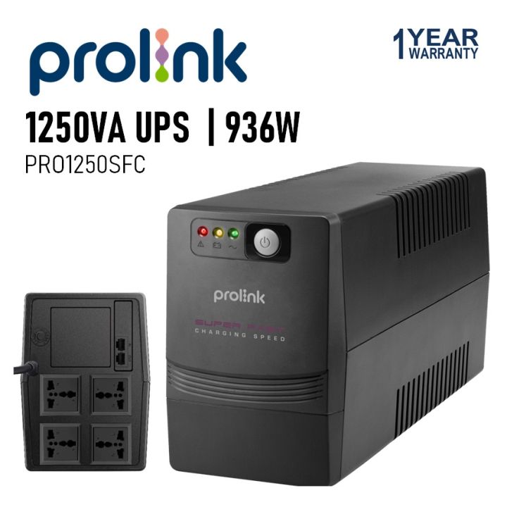 Prolink PRO1250SFCU 1250VA UPS with AVR 4x Universal Sockets Backup ...