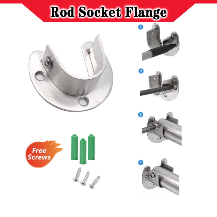 Rod Socket Flange Stainless Steel Wardrobe Bracket Flange Rod Holder ...
