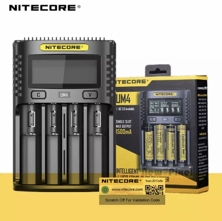 แท้100% NITECORE UM4 USB สี่ช่อง QC C4 VC4 LCD Smart Charger IMR INR ...