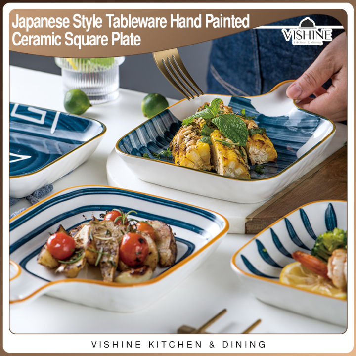 VISHINE Nordic Japanese Ceramic Square Plate with Handle Dinner ...